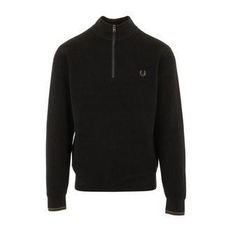 Fred Perry Waffelstich Pullover mit halbem Rei&szlig;verschluss - - Sweatshirts & Hoodies - Herren - Schwarzk - M