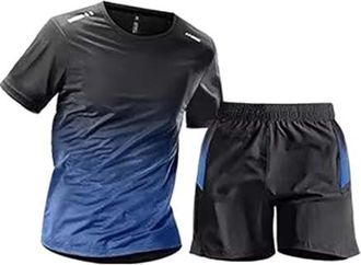 Generico Combinaison dété respirante pour homme avec manches courtes + pantalon court décontracté col rond complet sportif plage entraînement deux pièces éléga