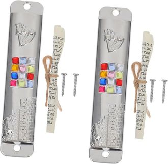 DOITOOL 2 Sätze Jüdische Mezuzah aus Metall mit Koscher Schriftrolle Dekoratives Türpfosten Ornament Religiöse Judaica Deko für Haustür Spiritueller Schutz un