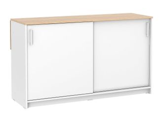 Vente-Unique K&uuml;cheninsel mit 2 T&uuml;ren - Wei&szlig; & Eiche - Benita