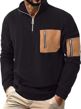 Generic Sweat-shirts pour homme - Veste polaire pour homme - Fermeture éclair intégrale - Léger - Col montant - Veste chaude décontractée dextérieur - Manteau