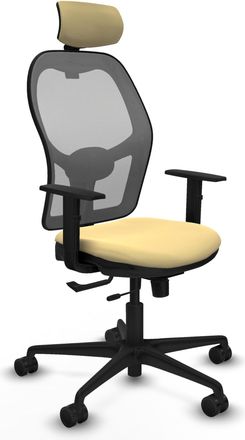 Piqueras y Crespo Ergonomischer B&uuml;rostuhl, Kopfst&uuml;tze, verstellbare Arme, Lendenwirbelst&uuml;tze h&ouml;henverstellbar, Kopfteil in H&ouml;he und Neigung, Grau/Creme