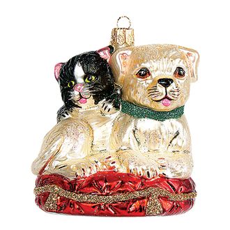 Impuls Christbaumschmuck Glas 7,5cm - Hund & Katze Figur zum Aufh&auml;ngen - mundgeblasen & handbemalt - Weihnachtsbaum Anh&auml;nger f&uuml;r Weihnachten - Christbaumanh&auml;