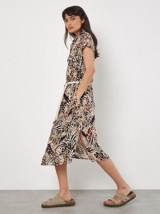 Apricot Midikleid Mixed Animal Print Shirt Dress mit Kordel