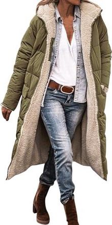 Generic Manteau Long pour Femme en Duvet &agrave; Capuche Unie Imperm&eacute;able au Vent en Polaire dhiver &Eacute;l&eacute;gante Zipp&eacute;e &agrave; Manches Longues avec Poches Parka R&eacute;versible M