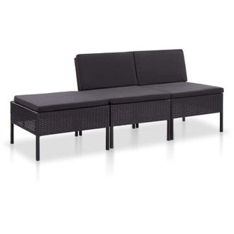 vidaXL 3-tlg. Garten-Lounge-Set mit Auflagen Poly Rattan Schwarz vidaXL