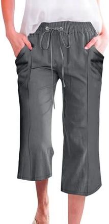 Generic Pantalon Lin Femme &Eacute;t&eacute; Blanc Large Elegant Pantalon Ample en Coton et Lin pour Femme Poches Lat&eacute;rales Tendance et D&eacute;contract&eacute; avec Cordon De Large Lin