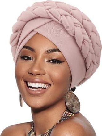 Dreshow Femmes Africaine Turban pré-noués Double Tresse Torsadée Bonnet Chimio Casquette de Perte de Cheveux Chapeau