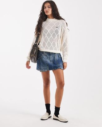 Fred Perry Pull en résille à losanges - Blanc