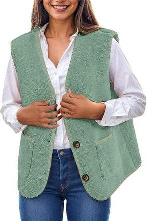 Generic D&eacute;bardeur en polaire dagneau sans manches pour femme, Vert, XXL