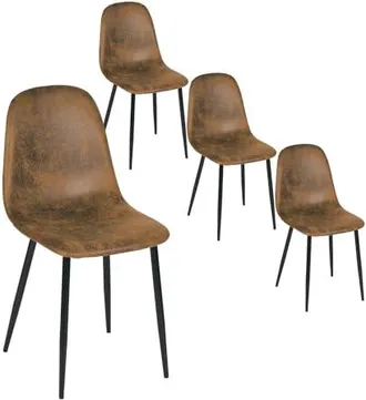 Furniture R Set de 4 chaises de Salle à Manger, chaises de Cuisine scandinaves en Daim avec Pieds en métal Noir pour Salle à Manger Cuisine Salon, Brun