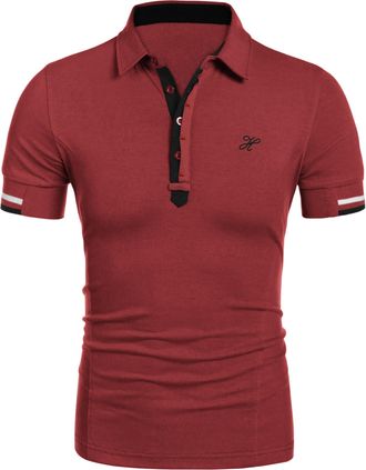 Coofandy Poloshirt Herren Kurzarm Golf T-Shirt M&auml;nner Polohemd Sommer Muscle Shirts Sports Polo Slim Fit Weinrot XXL