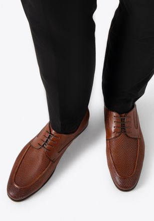 Wittchen Herren-Derbyschuhe aus echtem Leder mit Flechtmuster, hellbraun