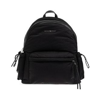 Emporio Armani Runder Nylon-Rucksack mit Monogramm-Schriftzug - - Bags - Herren - Schwarzk - ONE SIZE