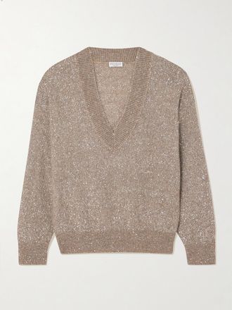 Brunello Cucinelli Pullover Aus Strick Mit Pailletten - Braun