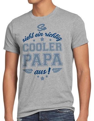style3 So Sieht EIN richtig Cooler Papa aus Herren T-Shirt, Gr&ouml;&szlig;e:XL, Farbe:Grau meliert