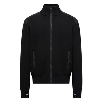 Moncler Wattierte Woll-Strickjacke mit Rei&szlig;verschluss - - Knitwear - Herren - Schwarzk - L