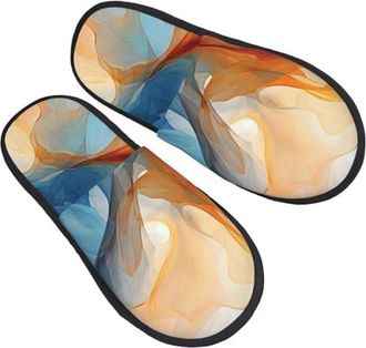 Generic Ligne De Marbre Bleu Orange Femme Homme Chaussons Chaud Chaussures De Maison Confortable Pantoufles Pour Automne Maison Hiver M