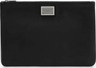 Dolce & Gabbana Mittelgroße Pouch Bag Aus Granata-kalbsleder Und Nylon - Mann Brieftaschen Und Clutches Schwarz Stoff Onesize