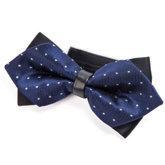 DonDon spitze Herren Fliege Schleife im Retro Look mit Haken gebunden vorgebunden und längenverstellbar dunkelblau mit silbernen Punkten