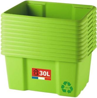 Sundis 10er-set Aufbewahrungsboxen 30L, aus recyceltem Kunststoff grün, L.46,5xl.36,5x H23cm, stapelbar, vielseitig einsetzbar, ideal für die Werkstatt, zum 