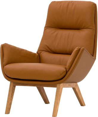 Studio Copenhagen home24 Sessel mit Holzfüßen Braun/Cognac Echtleder Neka Eiche Dunkel 83 x 95 x 97cm
