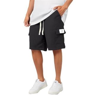 Generico Short pour homme en coton Pantalon cargo ample type sweat Pantalon de Jogging Largeur jusquaux genoux Pantalon de travail d&eacute;t&eacute; Bermuda avec taille &eacute;la