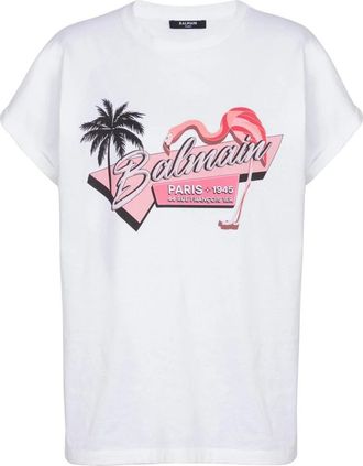 Balmain Flamingo T-shirt - - Tops - Damen - Wei&szlig; - XL