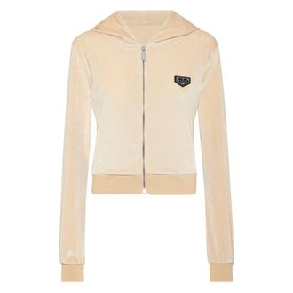 Philipp Plein Femme, Sweatshirts et sweats &agrave; capuche, Beige, Taille: 42 FR Chenille Sweat &agrave; capuche Sweatjacket Skull
