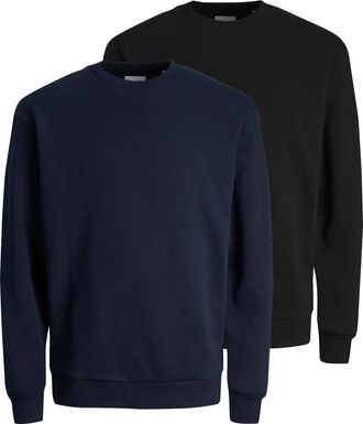 Jack & Jones Herren JJEBRADLEY Sweat Crew 2erPack Langarm Sweater, Black/Navy Blazer, XXXL