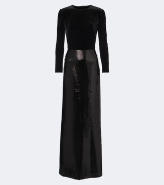 Monique Lhuillier Robe aus Samt mit Pailletten