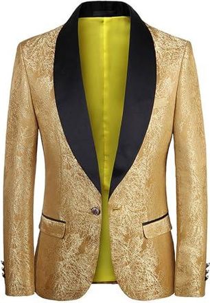Generic Costume à manches longues pour homme - Veste de smoking en jacquard pour mariage - Veste de smoking florale pour homme, doré, 64