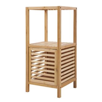 SVITA Badregal S mit T&uuml;r Badezimmerschrank mit Regal freistehend Natur Bambus