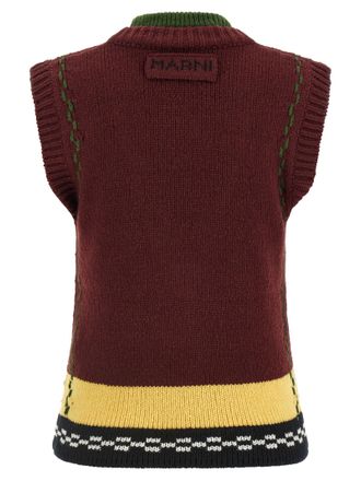 Marni Intarsia Geometric Knit Vest - Burgundy