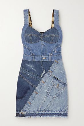 Dolce & Gabbana Minikleid Aus Denim Und Stretch-jersey In Patchwork-optik - Blau