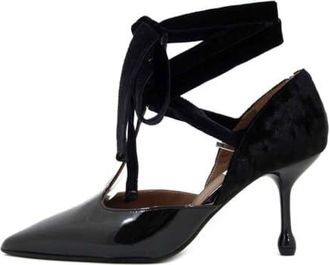 OSVALDO PERICOLI Decolleté ouvert en cuir brillant et velours noir, talon moyen 8 cm, fabriqué en Italie, 7181, Noir, 38 EU