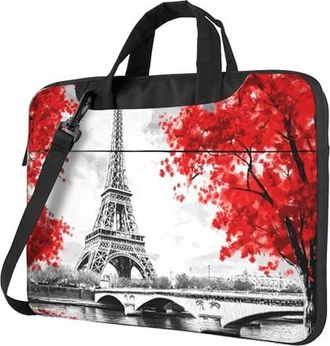Generic Sacoche de protection pour ordinateur portable de 15,6 avec bandouli&egrave;re - Motif Tour Eiffel Paris - Pour homme et femme - Motif arbre rouge, multicolo