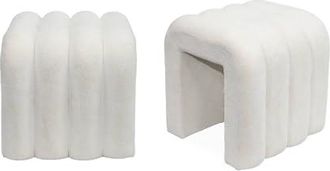 Sweeek Set de 2 poufs contemporains en Tissu Blanc