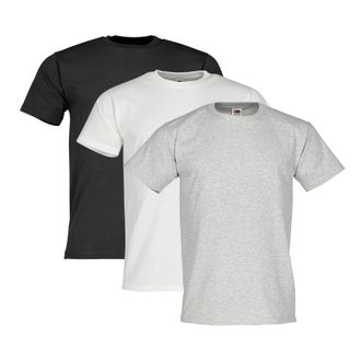 Fruit Of The Loom Heavy Cotton Tee Shirt 3er-Pack Herren, 1x Black + 1x White + 1x Heather Grey, XXL