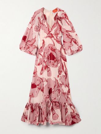 La DoubleJ Maxikleid Aus Bedrucktem Chiffon Aus Einer Seidenmischung - Rot