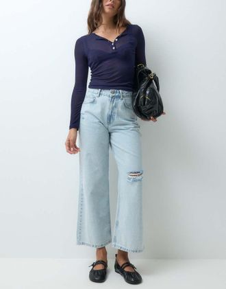 Miss Selfridge jean court relaxed d&eacute;lav&eacute; clair-Bleu