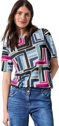 Cecil Big Printed Linen Optic T-Shirt Light Alabaster White XL