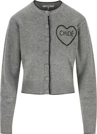 Chlo&eacute; Femme, Pulls, Gris, Taille: 38 FR Cardigan ajust&eacute; &agrave; col rond