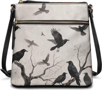 Hugs Idea Sac à bandoulière en cuir pour femme, sac à main dHalloween, cadeaux de vacances, Corbeau gothique, Taille unique