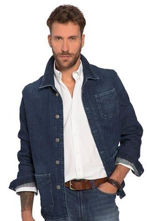 JP1880 Hommes Grandes Tailles L-8XL Surchemise en Denim, Veston en Jean avec col &agrave; Revers et Poche Poitrine Bleu Jean 6XL 814212902-6XL