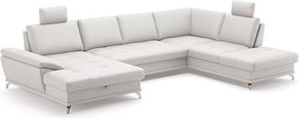 Cavadore Cavadore Wohnlandschaft Castiel mit Federkern / Sofalandschaft mit XL-Longchair, Bett, Bettkasten, Sitztiefenverstellung, Kopfstützen und Metallfüßen 