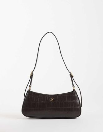 Calvin Klein petit sac port&eacute; &eacute;paule &agrave; effet croco marron chocolat