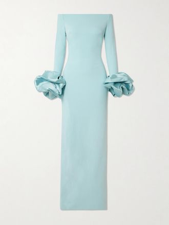 Solace London Talia Schulterfreie Robe Aus Crêpe Mit Faille-besätzen - Blau