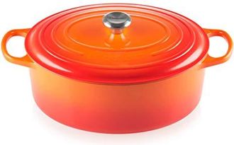 LE CREUSET Le Creuset Signature Gusseisen-Bräter mit Deckel, Ø 35 cm, Oval, Für alle Herdarten und Induktion geeignet, Volumen: 8,9 l, 7,375 kg, Ofenrot, 2117835