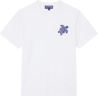 Vilebrequin Baumwoll-T-Shirt mit gro&szlig;er Schildkr&ouml;tenstickerei - - Tops - Herren - Wei&szlig; - M